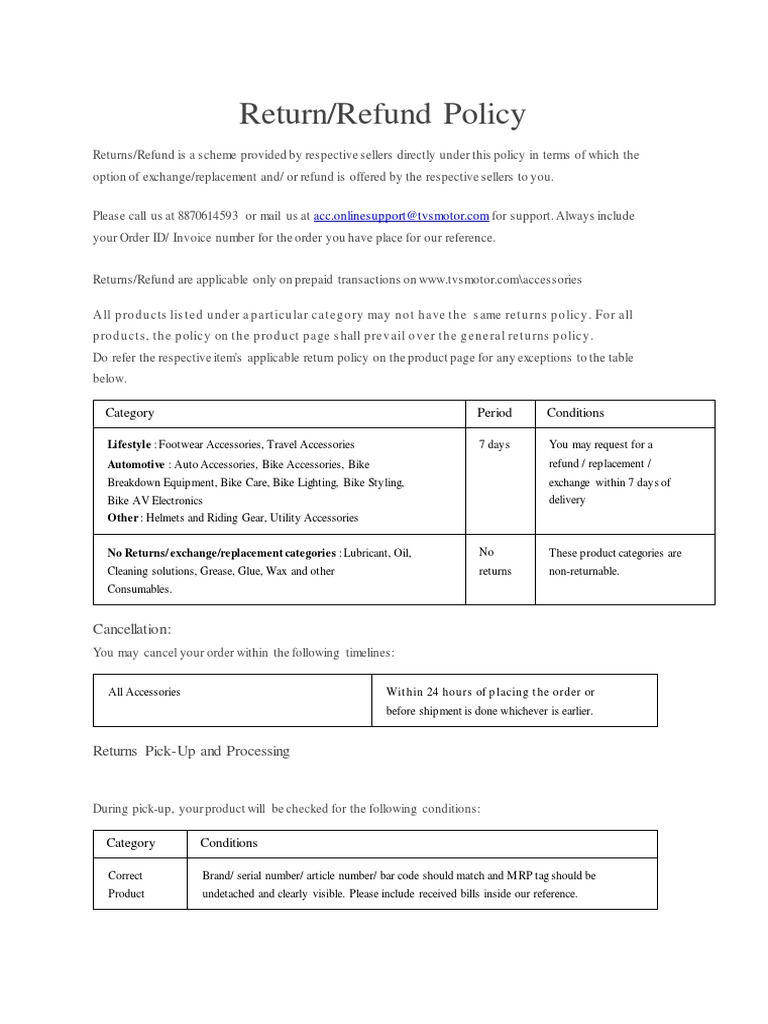 Return/Refund Policy: Cancellation | PDF