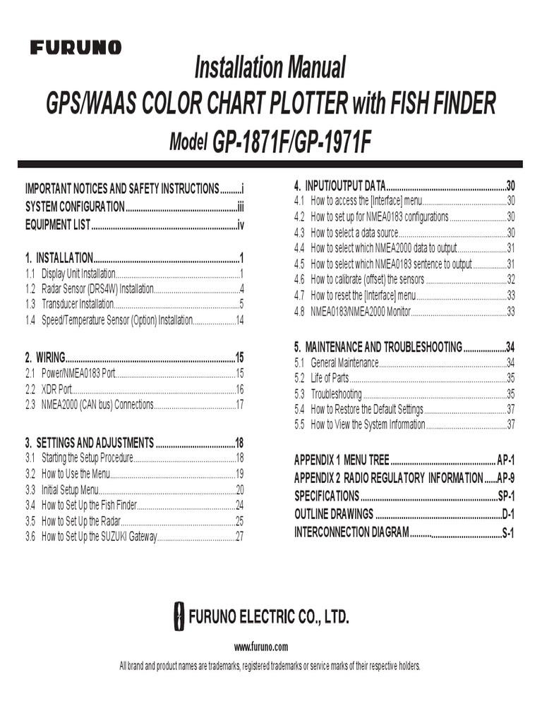 Gps/Waas Color Chart Plotter With Fish Finder GP-1871F/GP-1971F | PDF ...