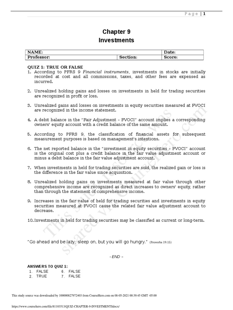 This Study Resource Was: Investments | PDF | Investing | Equity (Finance)