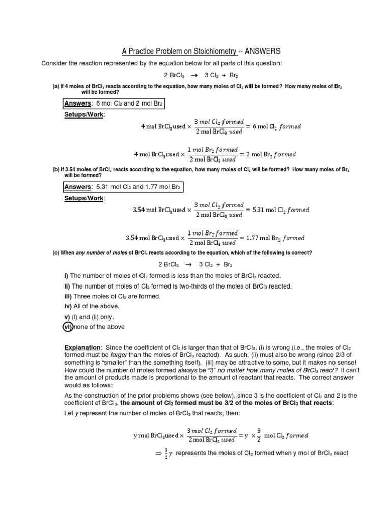 A Practice Problem On Stoichiometry - ANSWERS: React? It Can't | PDF ...