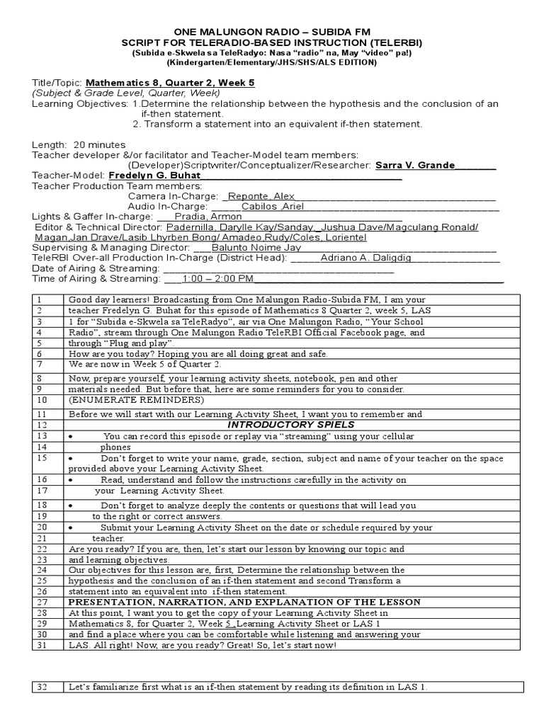 Script Math 8 Q2 Week 5 | PDF | Water