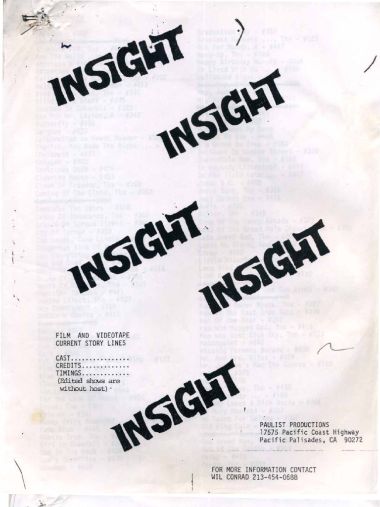 Insight TV Series Episode Guide | PDF | American Television Actors ...