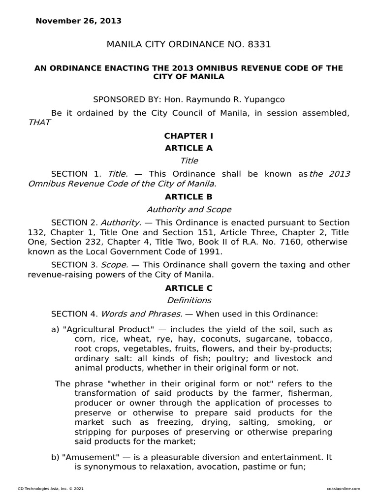 Manila Revenue Code | PDF | Value (Economics) | Taxes