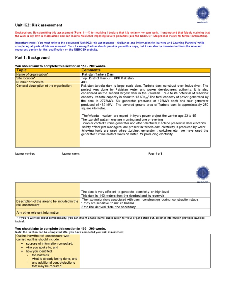 NEBOSH IG2 Risk Assessment Guide | PDF | Risk