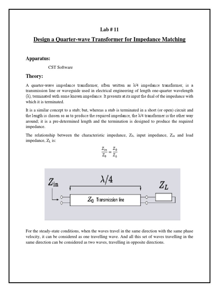 Design A Quarter-Wave Transformer For Impedance Matching | PDF