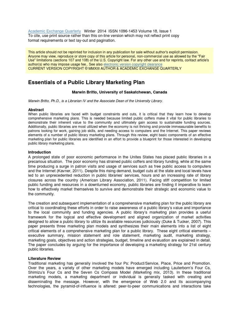 Essentials of A Public Library Marketing Plan | PDF | Marketing ...