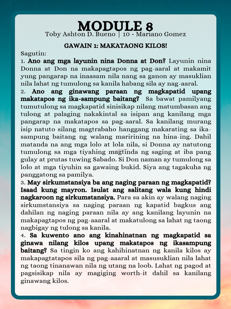 ESP Module 8 Gawain 1 at Gawain 2 | PDF