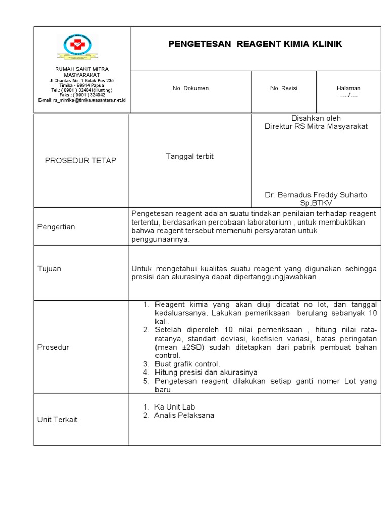 Prosedur Uji Reagent Kimia Klinik | PDF