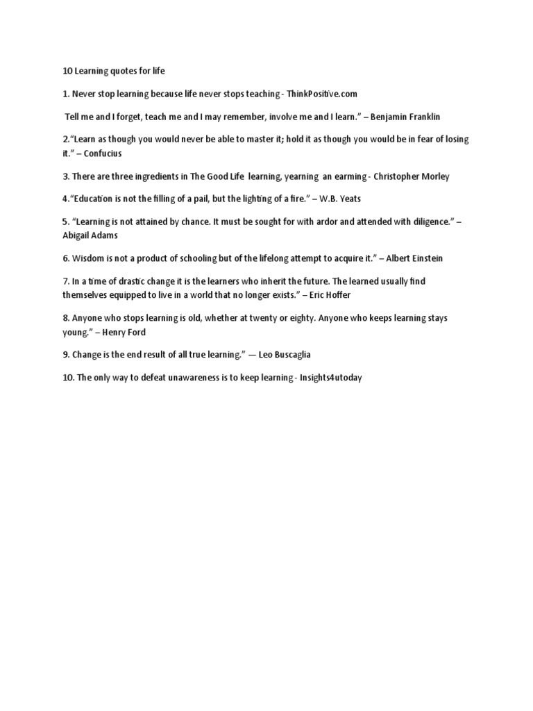10 Learning Quotes | PDF | Self-Improvement