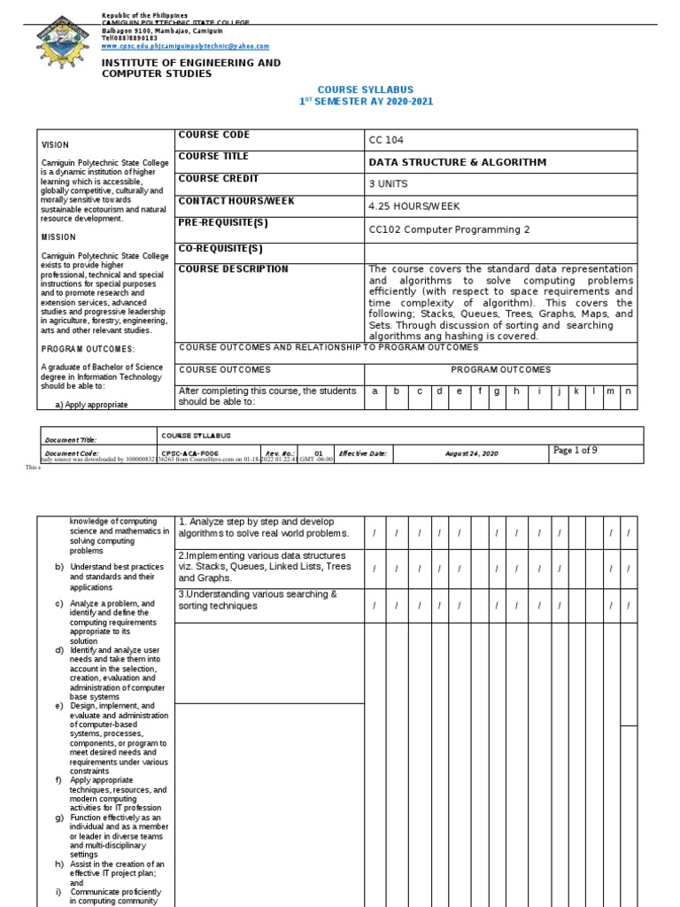 Data Structure and Algorithms Syllabus Draf | PDF | Computing | Online ...