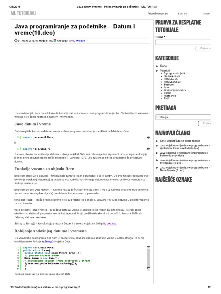 Java Programiranje Za Početnike - Datum I Vreme (10.deo) : Prijava Za ...