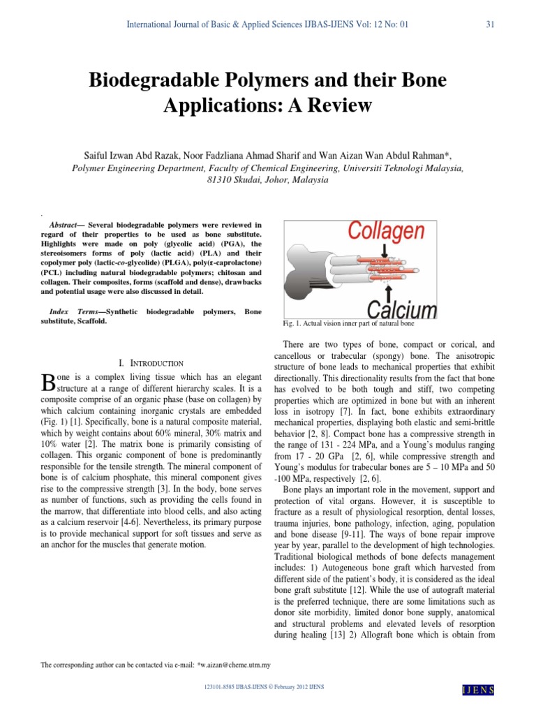 Biodegradable Polymers and Their Bone Applications: A Review | PDF ...
