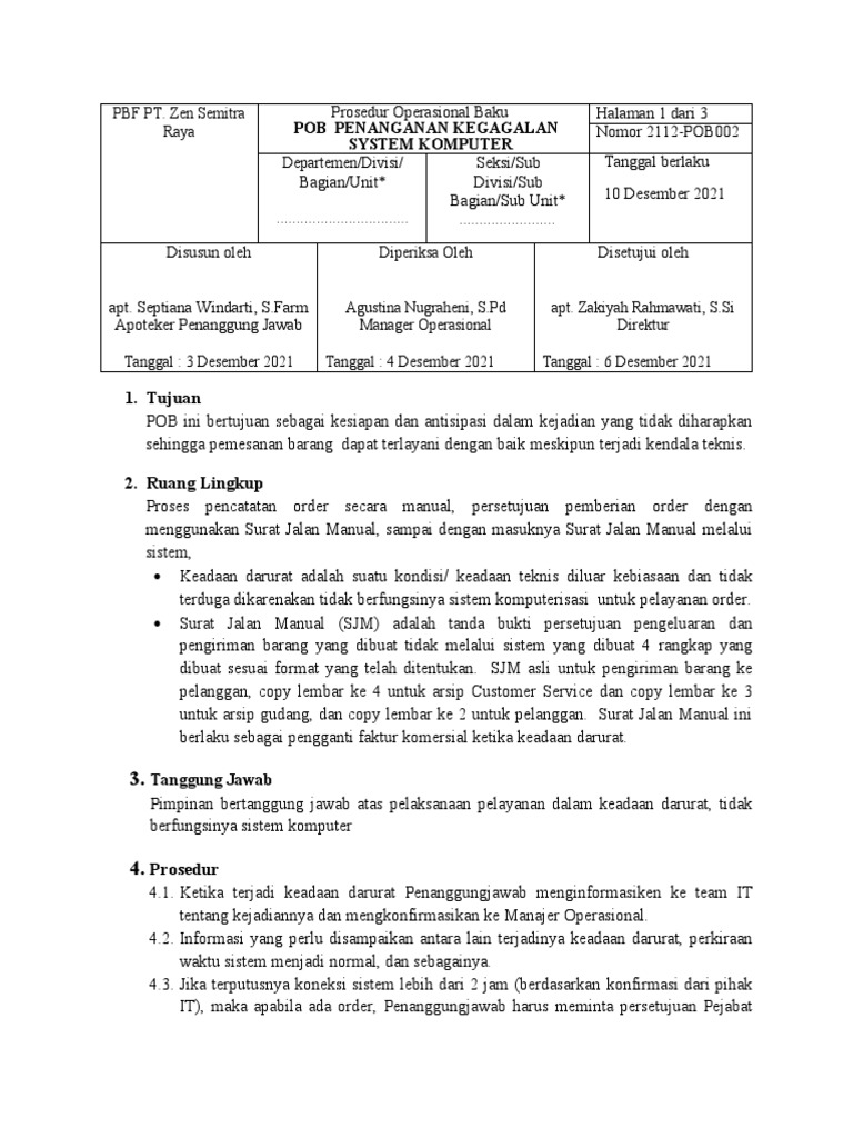 Prosedur Penanganan Keadaan Darurat pada Sistem Informasi PT. Zen ...