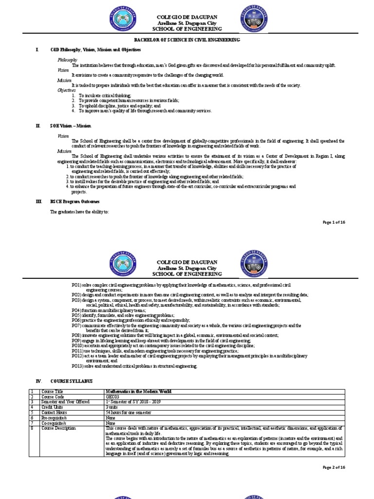 BSCE Mathematics in The Modern World | PDF | Engineering | Mathematics