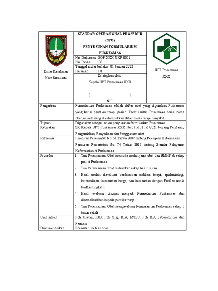 Spo Penyusunan Formularium Puskesmas Pdf