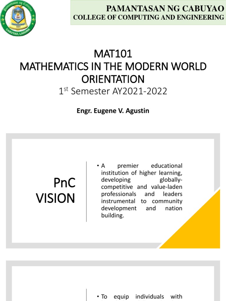 Week 1 Orientation Mat101 1ie D Pdf Engineering Industrial
