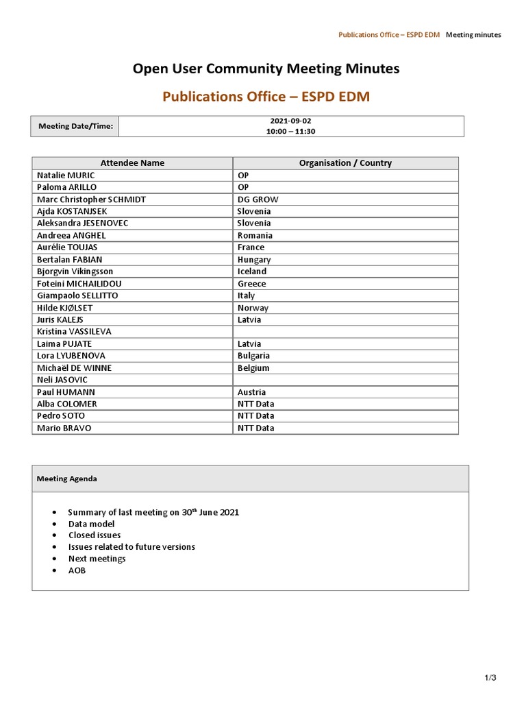 Open User Community Meeting Minutes: Publications Office - ESPD EDM ...