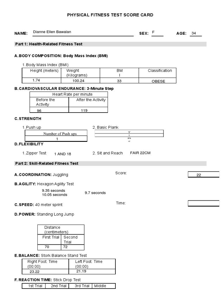 BAWALAN, Dianne Ellen A. Pdfcoffee - Com - Deped PFT Score Card PDF ...