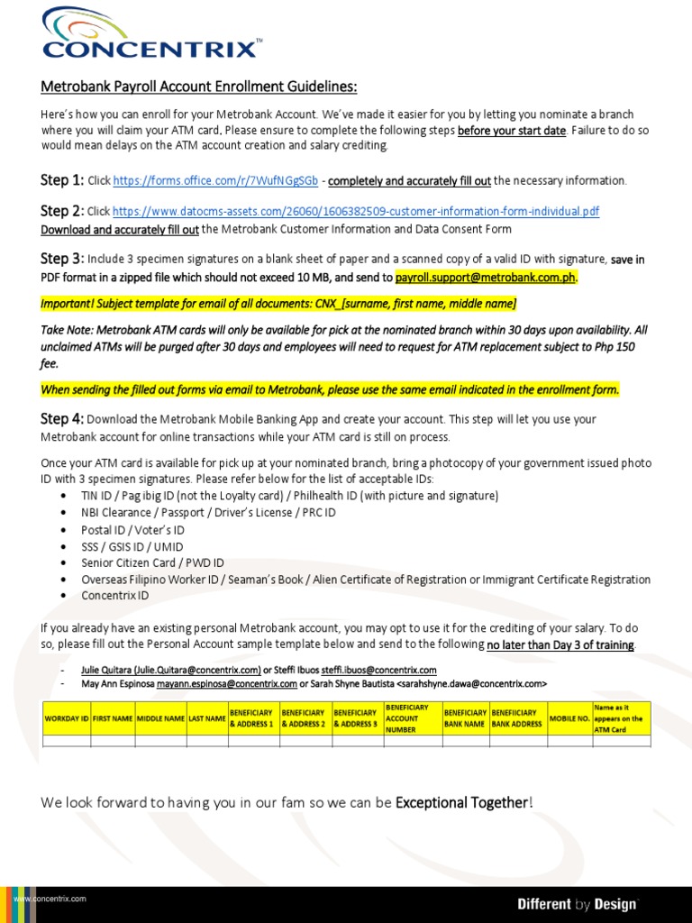 Metrobank Payroll Account Enrollment Guide | PDF | Automated Teller ...