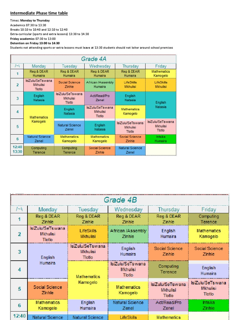Intermediate Phase Time Table 2022 Teram 1.1 | PDF