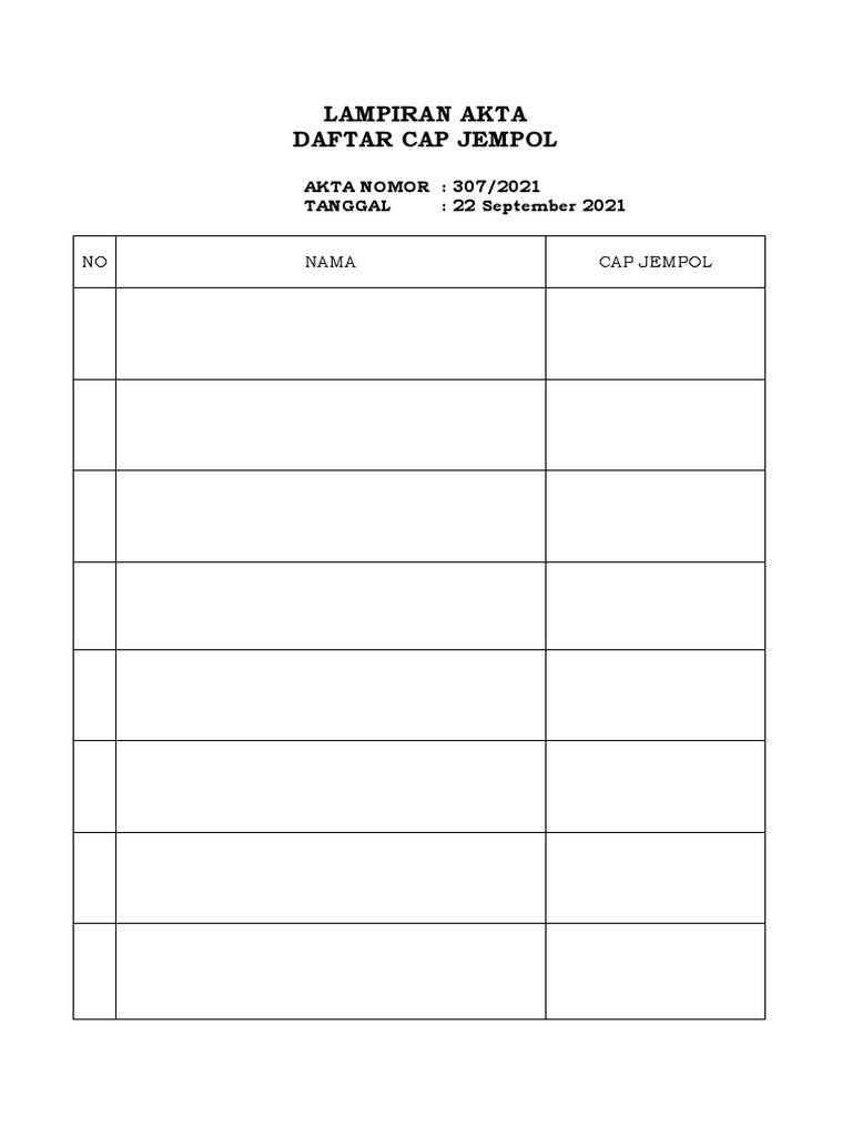 Daftar Cap Jempol Akta 307/2021 | PDF