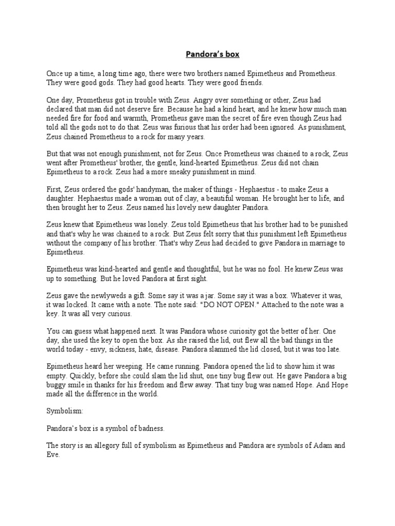 Pandora's Box: An Ancient Greek Allegory about Hope, Curiosity, and ...