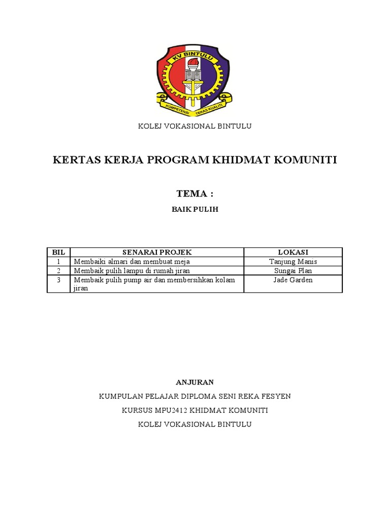 Kertas Kerja Program Khidmat Komuniti | PDF