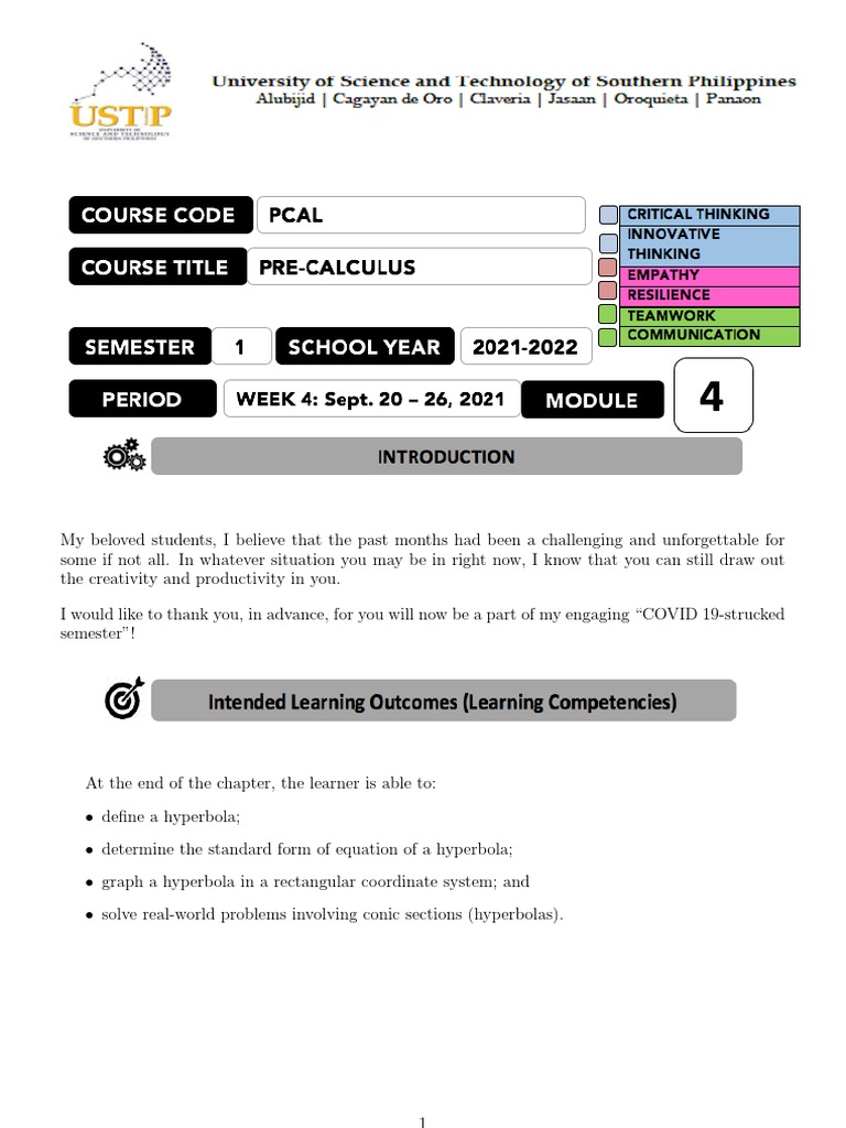 Module 4 and Activity 4 (Hyperbola) | PDF | Cartesian Coordinate System ...