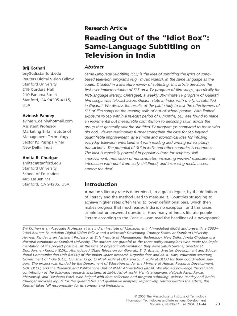 Reading Out of The "Idiot Box", 2004 | PDF | Literacy | Second Language