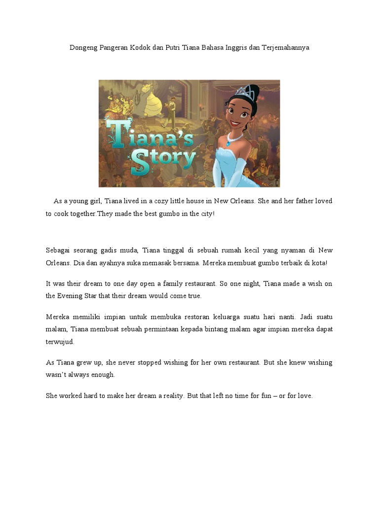 Dongeng Pangeran Kodok Dan Putri Tiana Bahasa Inggris Dan Terjemahannya ...