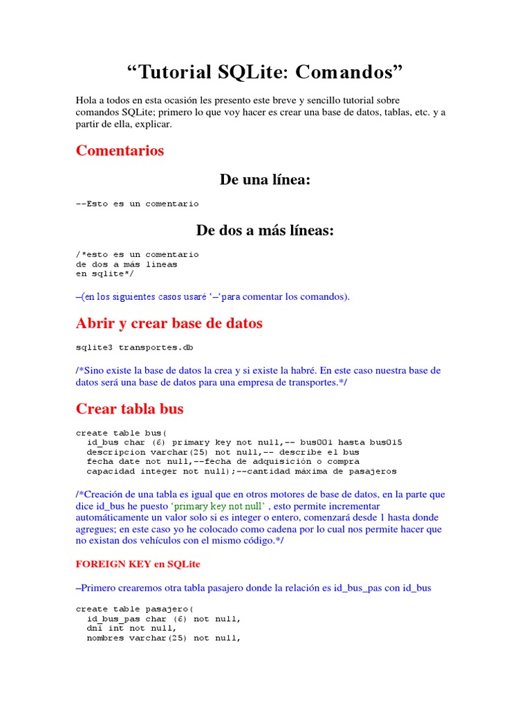 SQLite Comandos | PDF | Datos | Software de gestión de datos