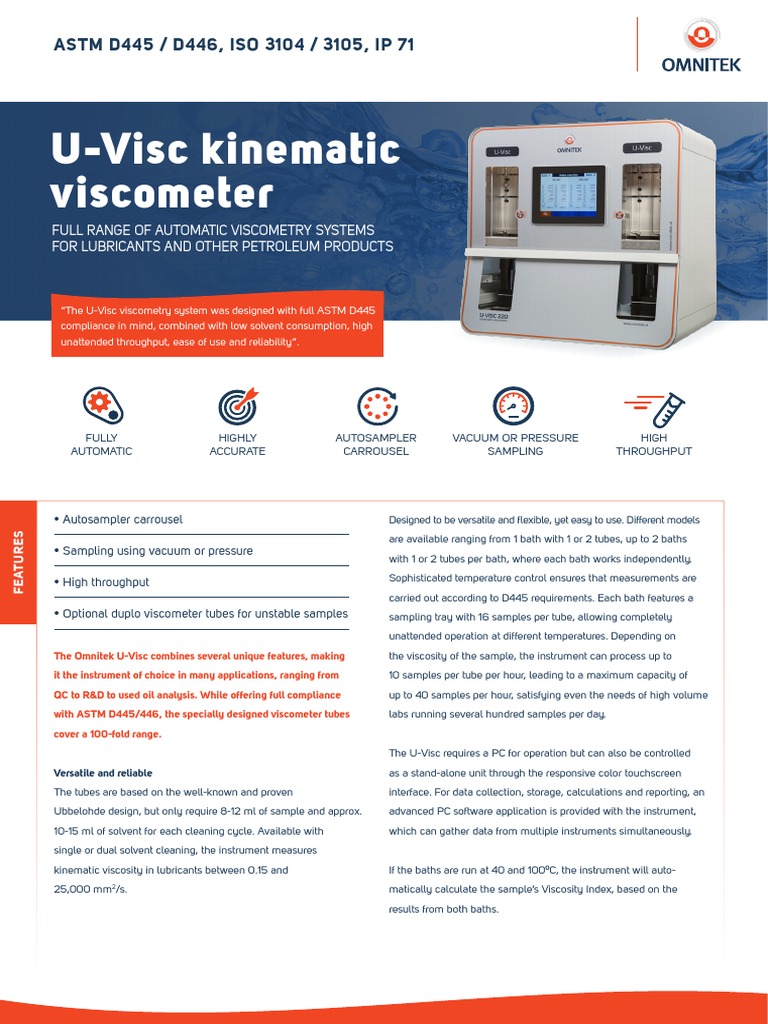 U-Visc Kinematic Viscometer: ASTM D445 / D446, ISO 3104 / 3105, IP 71 | PDF | Viscosity ...