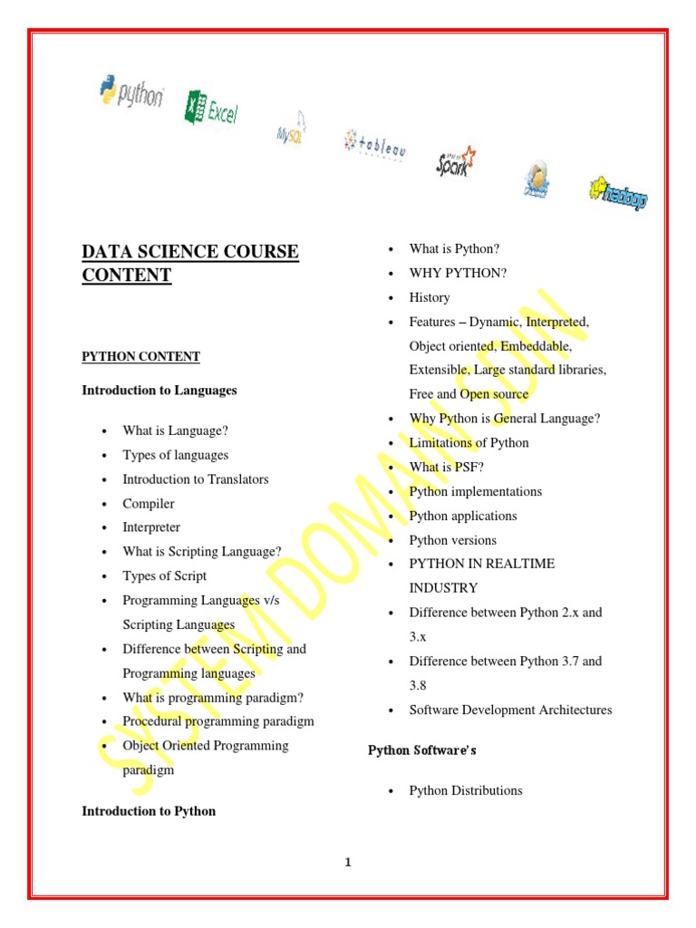 Data Science Course Content | PDF | Method (Computer Programming) | Apache Hadoop