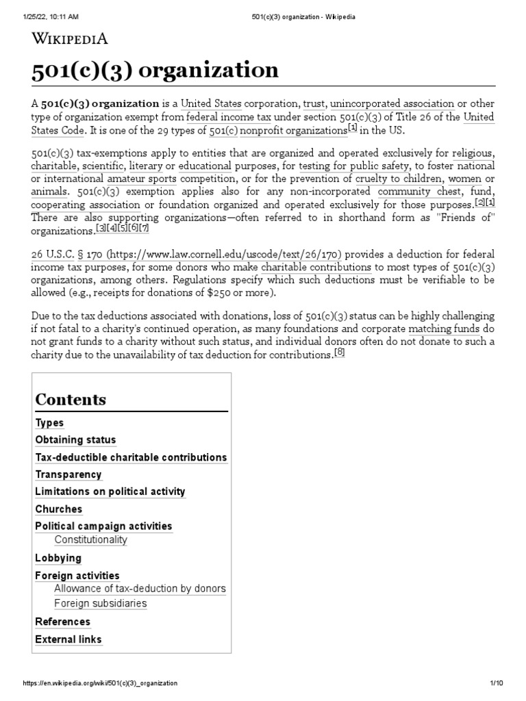 501 (C) (3) Organization | PDF | 501(C) Organization | Charitable ...