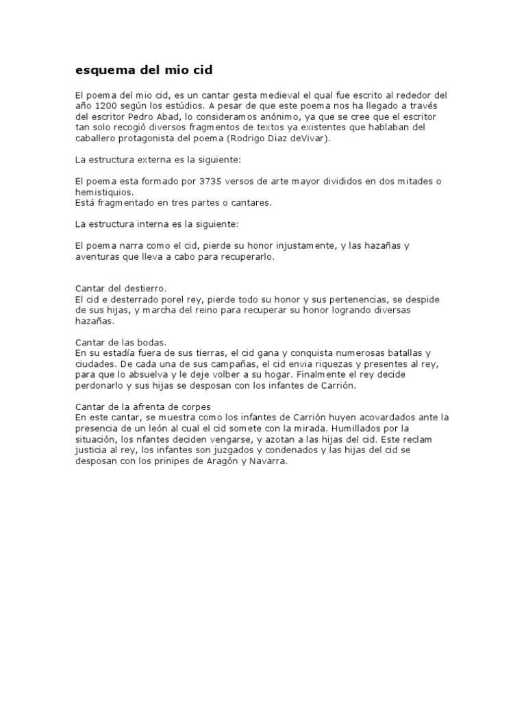 Esquema Del Mio Cid | PDF
