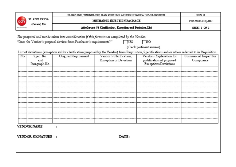 Attachment-#4 Clarification, Exception, Deviation | PDF