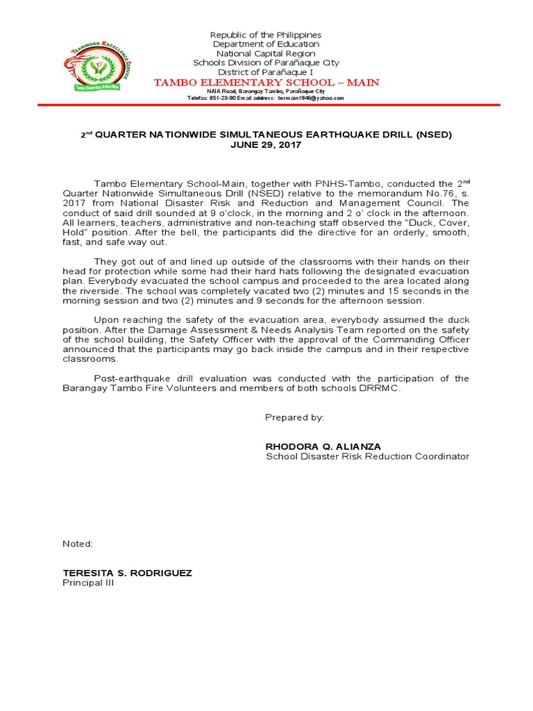 Earthquake Drill 2017 Narrative Report | PDF