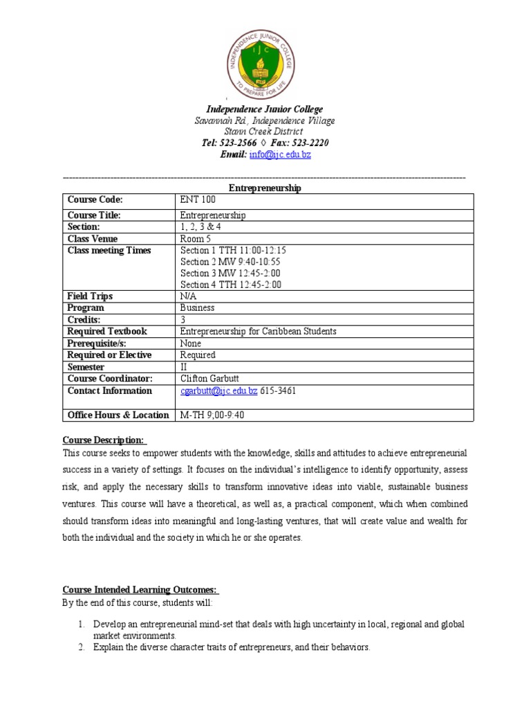 ENT 100 Course Outline 2022 | PDF | Entrepreneurship | Creativity