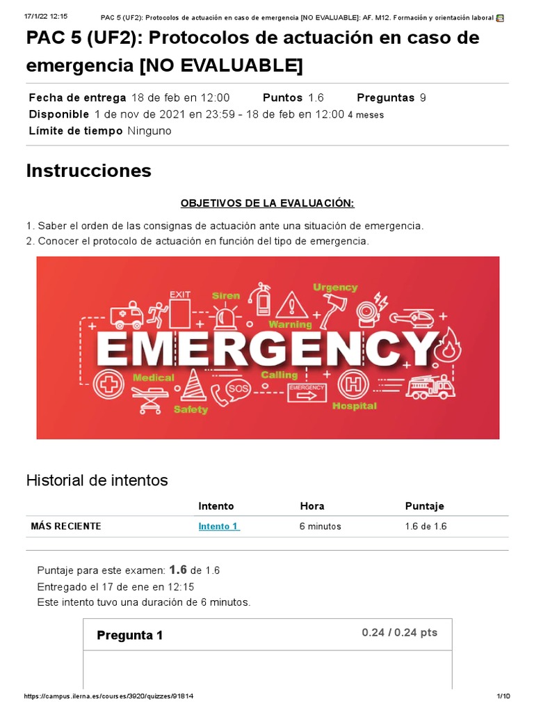 PAC 5 (UF2) - Protocolos de Actuación en Caso de Emergencia (NO EVALUABLE) - AF. M12. Formación ...