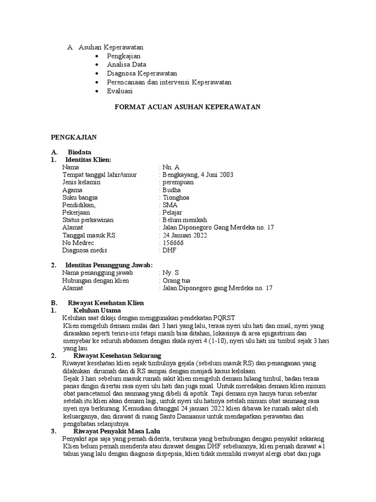 Format Asuhan Keperawatan DHF | PDF