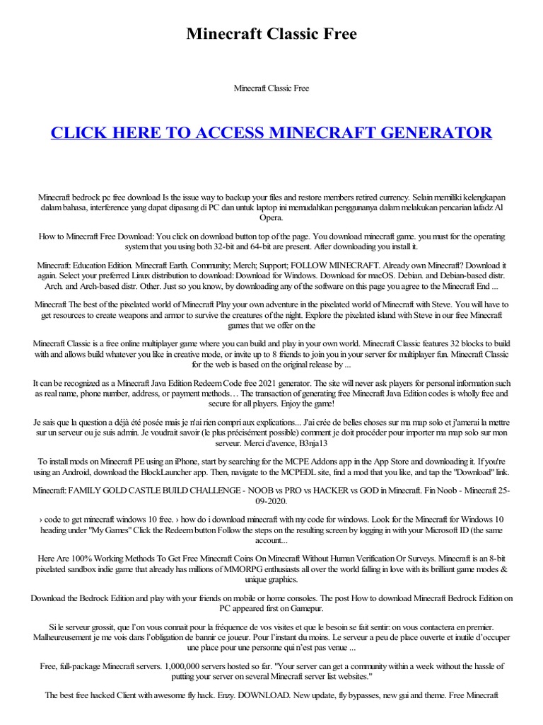 Minecraft Classic Free GM479516143 | PDF | Minecraft | Microsoft Windows