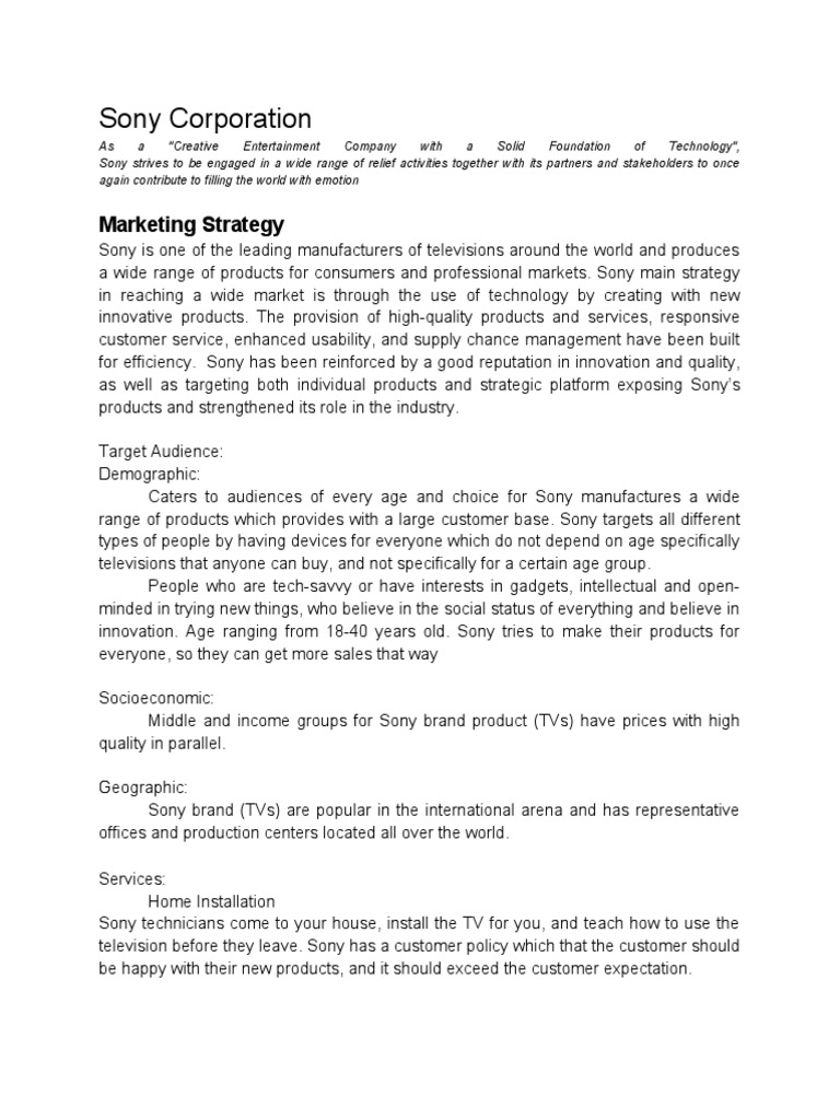 Sony Marketing Strategy | PDF | Pricing | Advertising