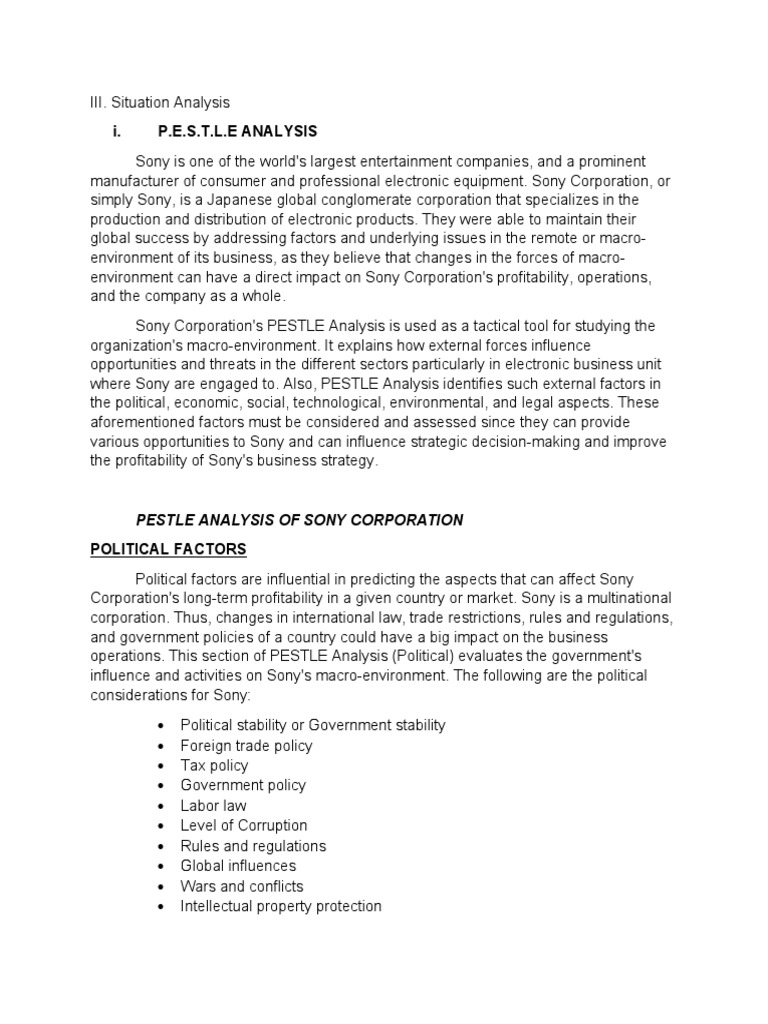 I. P.E.S.T.L.E Analysis: Pestle Analysis of Sony Corporation | PDF ...