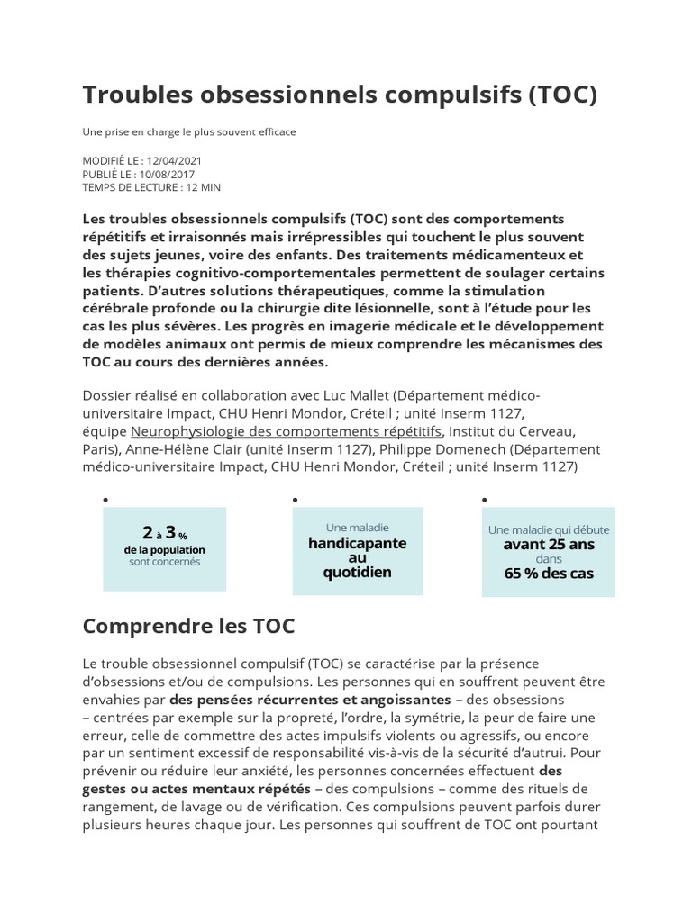 Comprendre les troubles obsessionnels compulsifs | PDF | Trouble ...