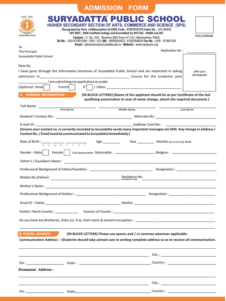 SPS Admission Form | Download Free PDF | University And College Admission