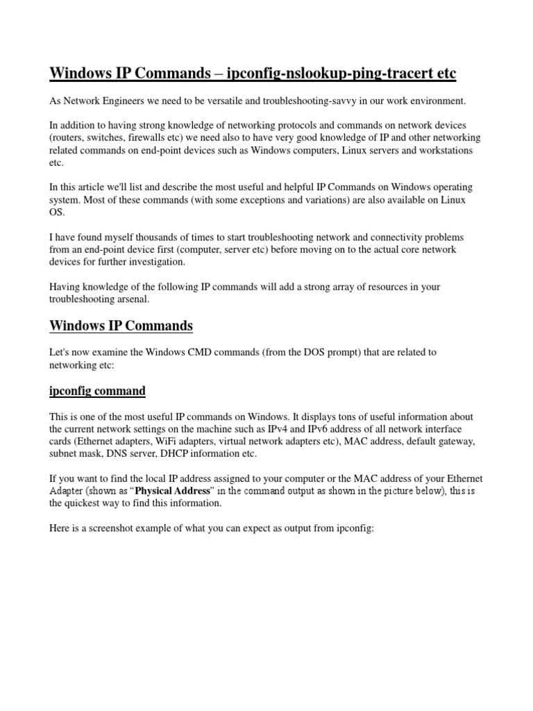 Windows IP Commands - Ipconfig-Nslookup-Ping-Tracert Etc | PDF | Domain Name System | Ip Address
