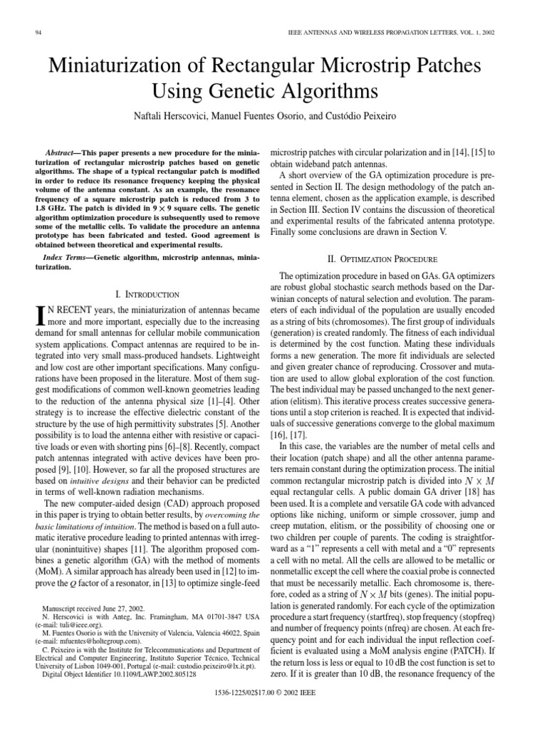 Miniaturization of Rectangular Microstrip Patches Using Genetic Algorithms | PDF | Antenna ...