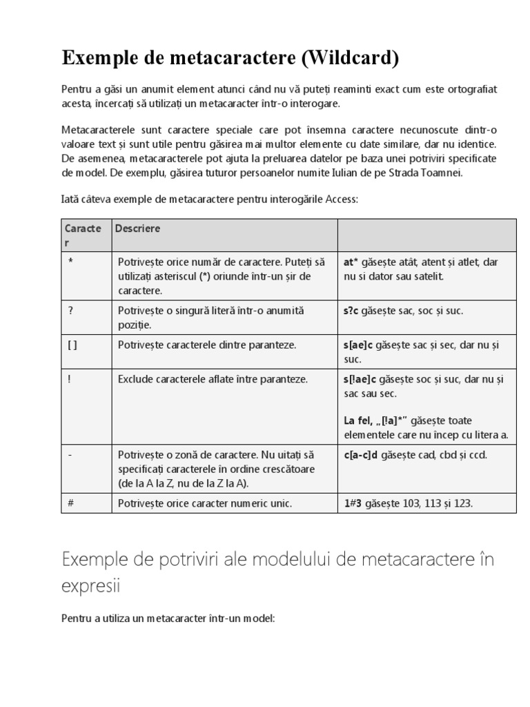 4 Exemple de Metacaractere (Wildcard) | PDF