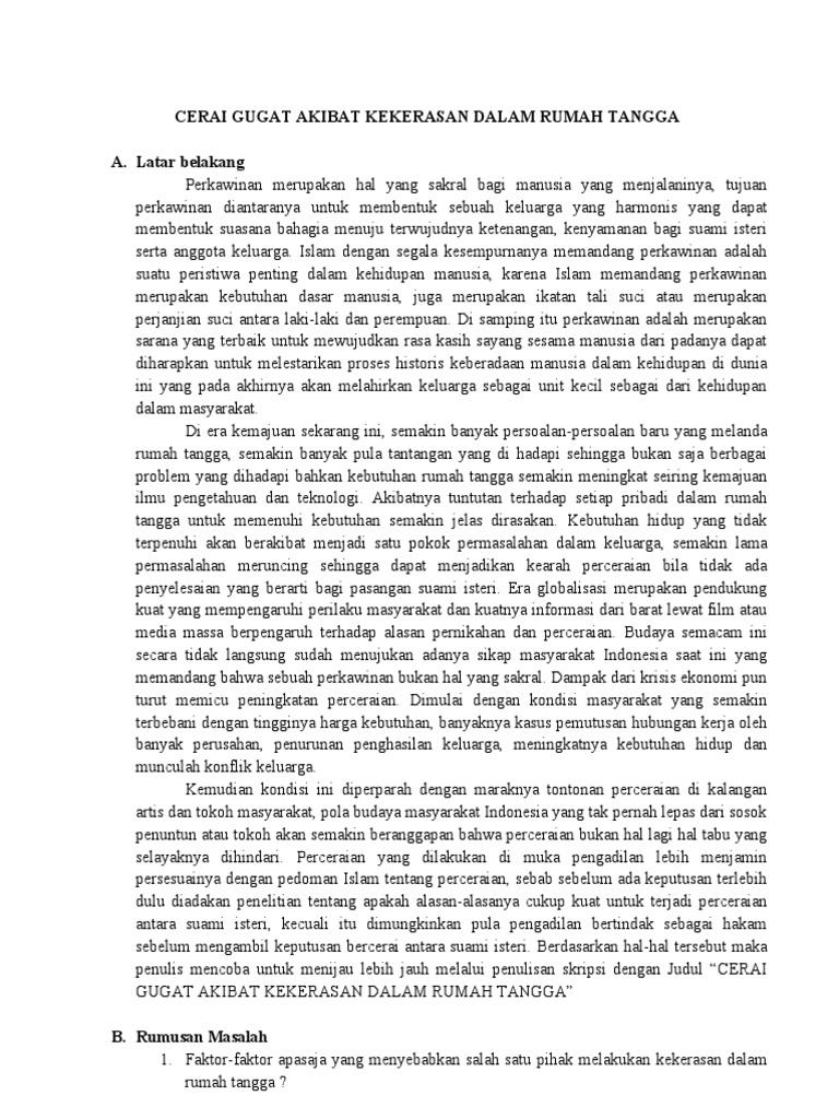 Proposal Cerai Gugat Akibat Kekerasan Dalam Rumah Tangga | PDF