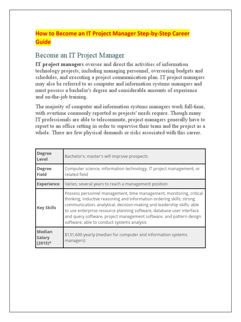 How-to-Become-an-IT-Project-Manager-Step-by-Step Career Guide | PDF ...